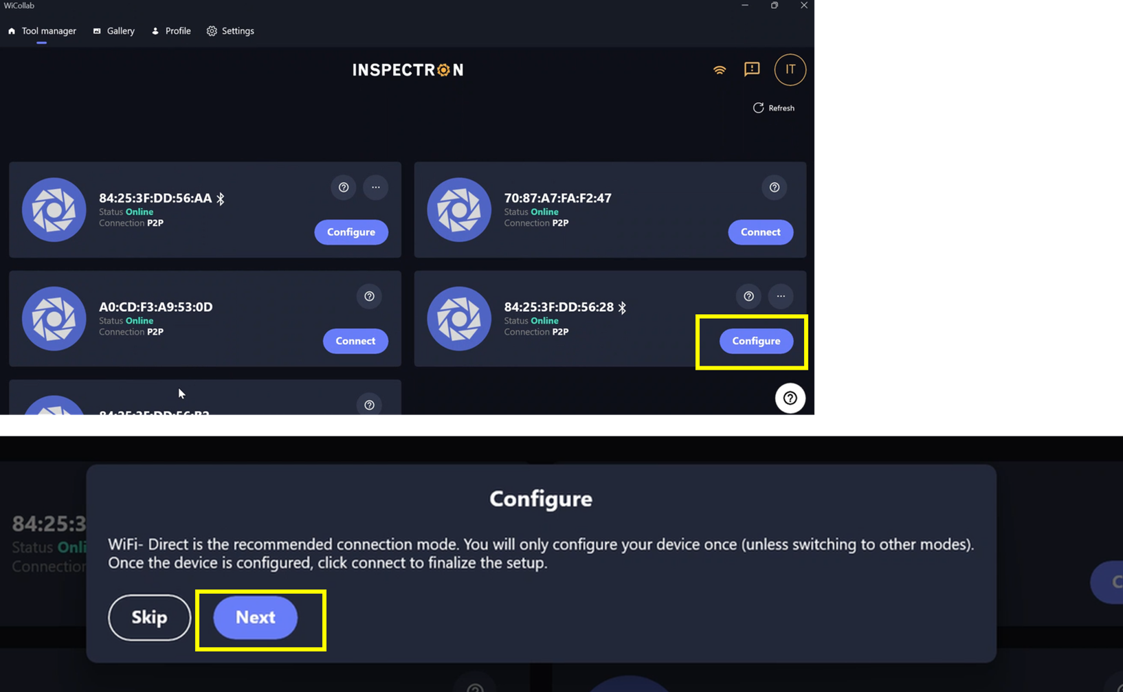 Tool Connection Modes - Inspectron